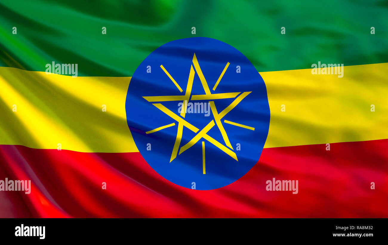 Ethiopia flag. Waving flag of Ethiopia 3d illustration. Addis Ababa ...