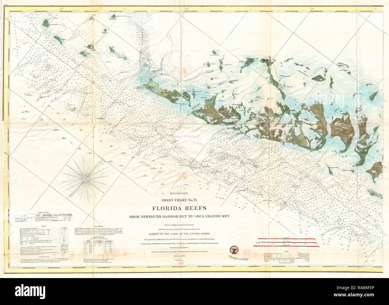 1859, U.S. Coast Survey Map or Nautical Chart of the Florida Keys and ...