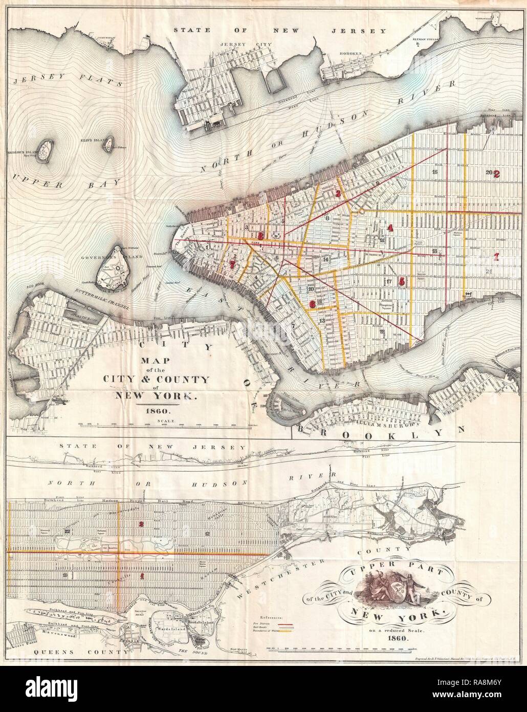 1860, Valentine Map of New York City. Reimagined by Gibon. Classic art ...