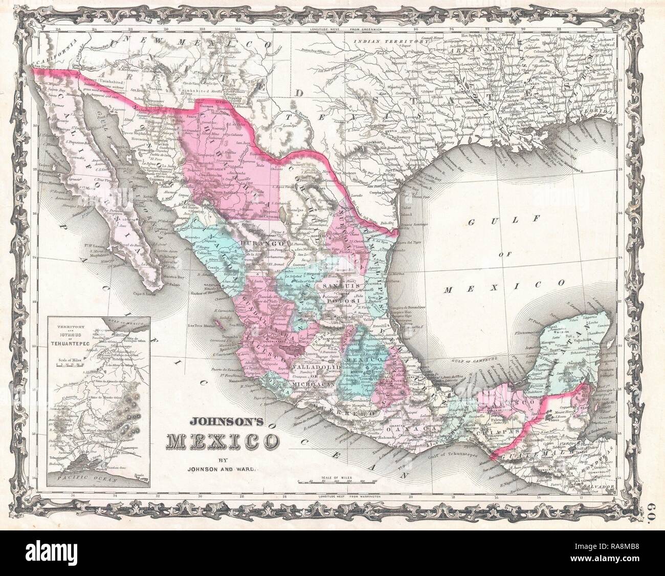 1862, Johnson Map of Mexico and Texas. Reimagined by Gibon. Classic art ...