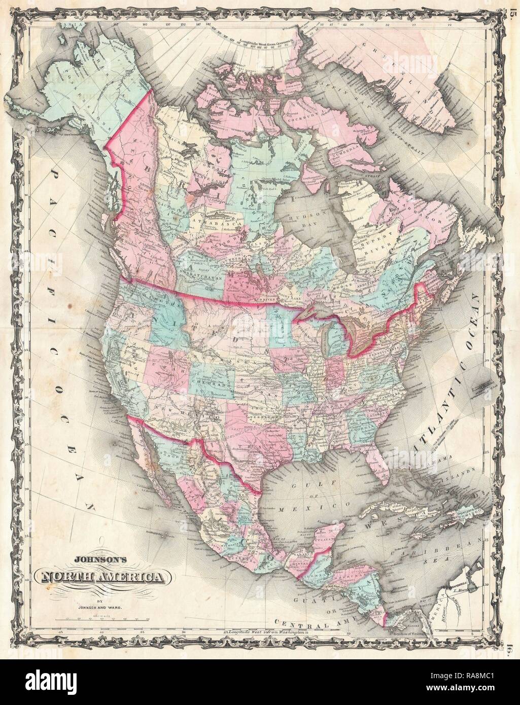 1862, Johnson Map of North America. Reimagined by Gibon. Classic art ...