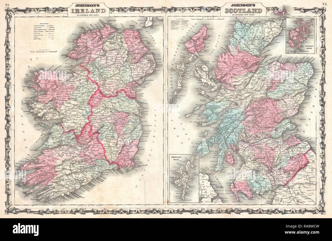 1862, Johnson Map of Scotland and Ireland. Reimagined by Gibon. Classic ...