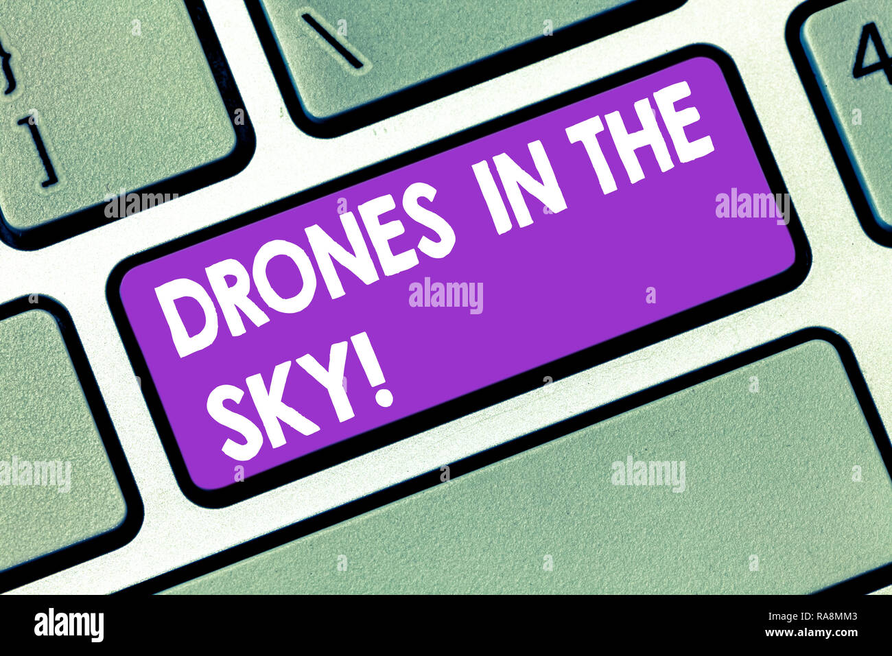 Handwriting text Drones In The Sky. Concept meaning Aerial helicopter ...