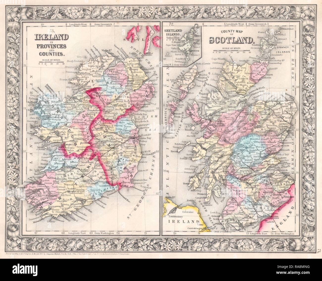 1864, Mitchell Map of Ireland and Scotland. Reimagined by Gibon ...