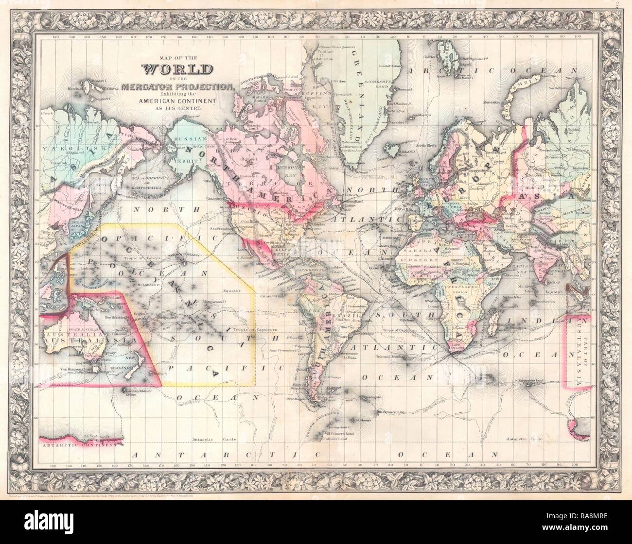 1864, Mitchell Map of the World on Mercator Projection. Reimagined by ...