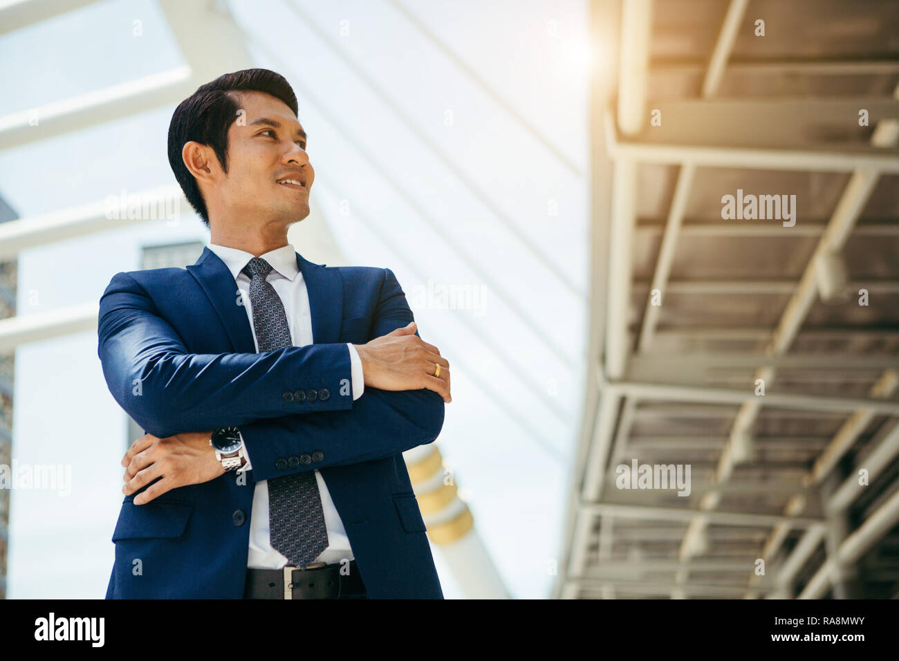 Good day beginning of officer man, stand and smile Stock Photo - Alamy