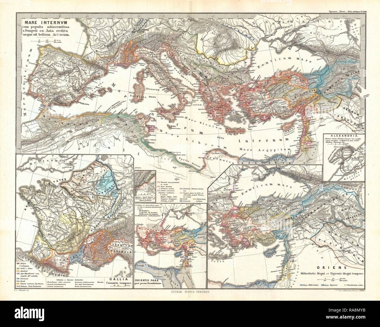 1865, Spruner Map of the Mediterranean from Pompey to the Battle of ...