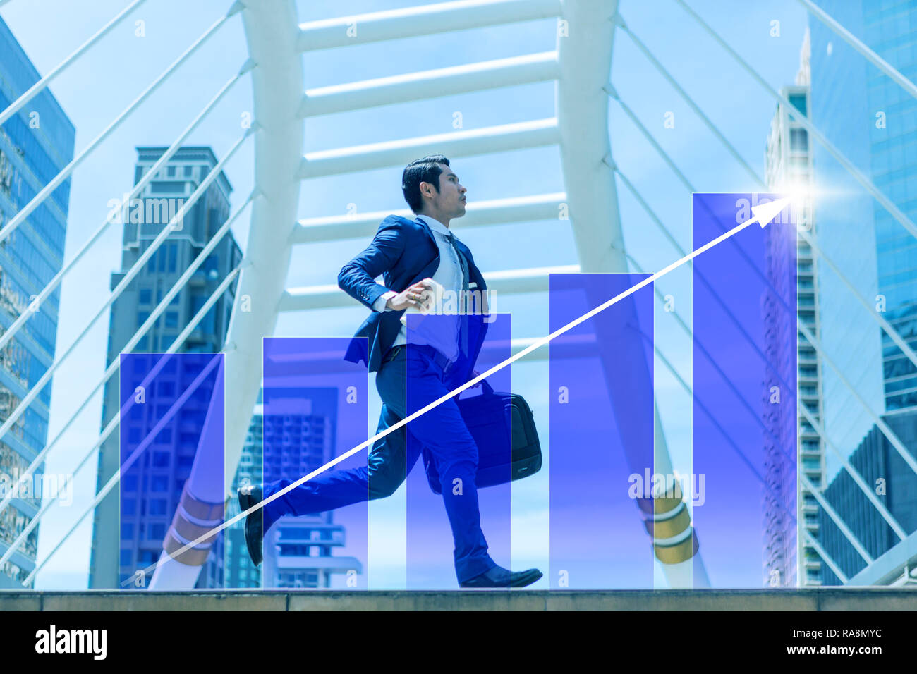 Business man run to work target to make better performance concept ...