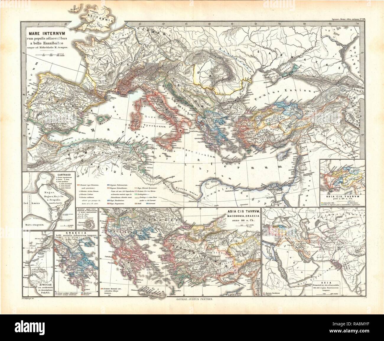 1865, Spruner Map of the Mediterranean from the Punic Wars to ...