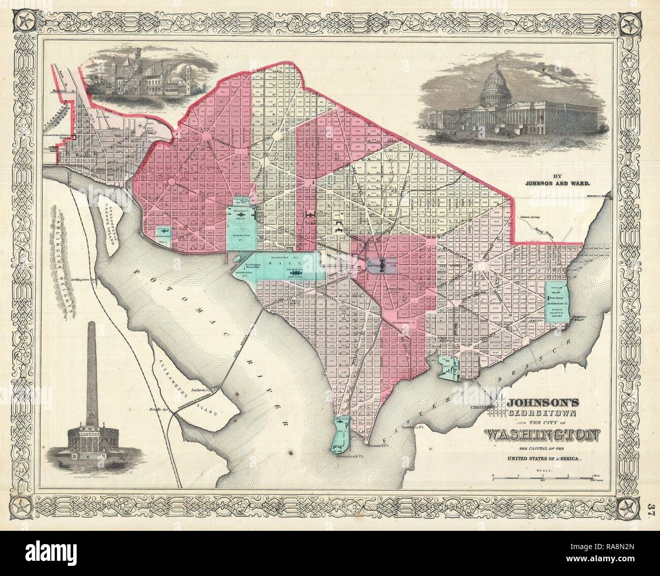 1866, Johnson Map of Washington D.C. Reimagined by Gibon. Classic art ...