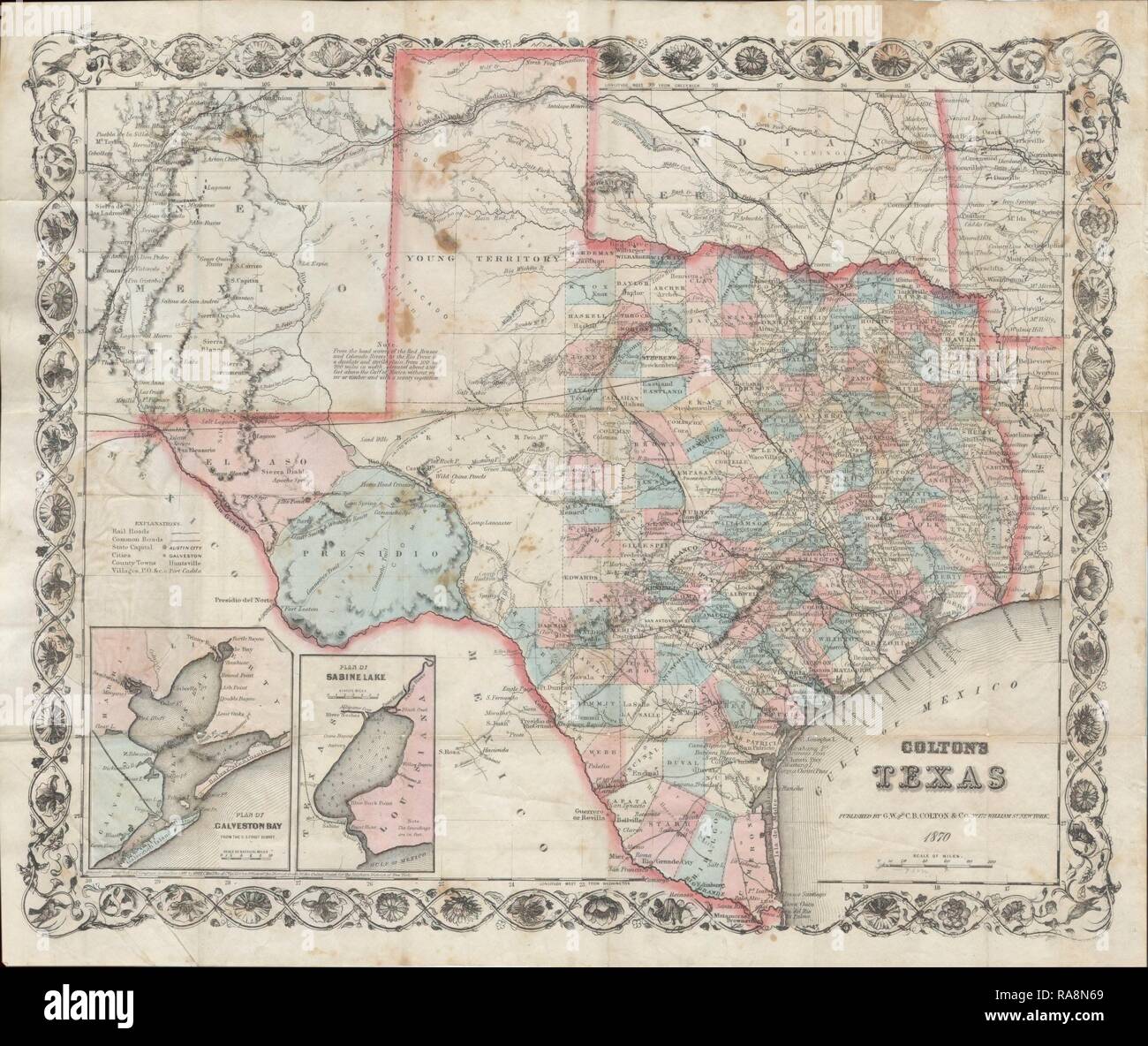 1870, Colton Pocket Map of Texas. Reimagined by Gibon. Classic art with ...