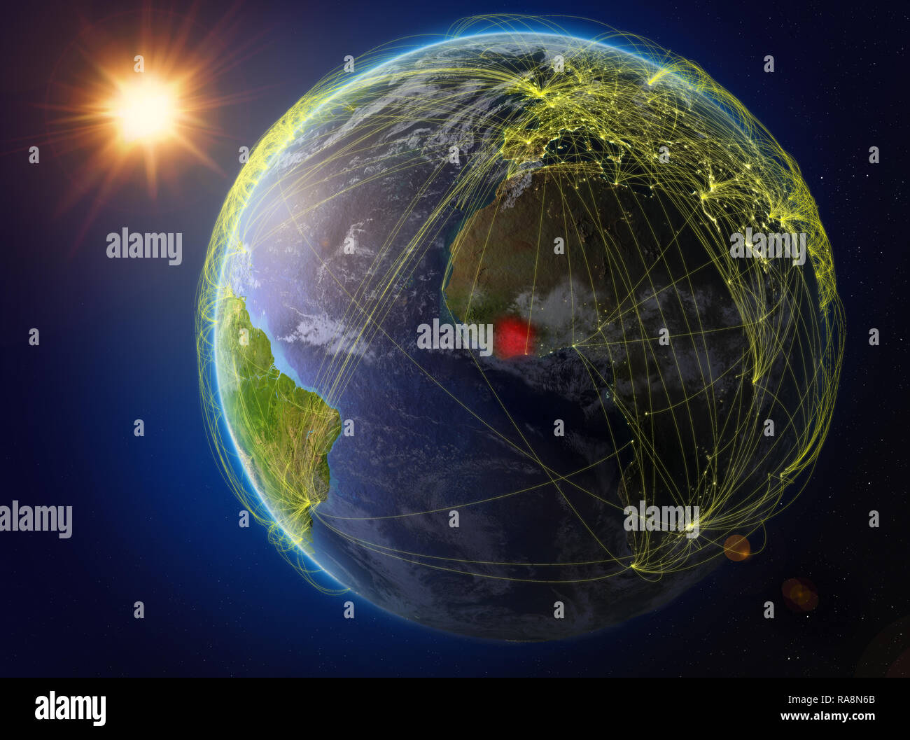 Ivory Coast from space. Planet Earth with network representing ...