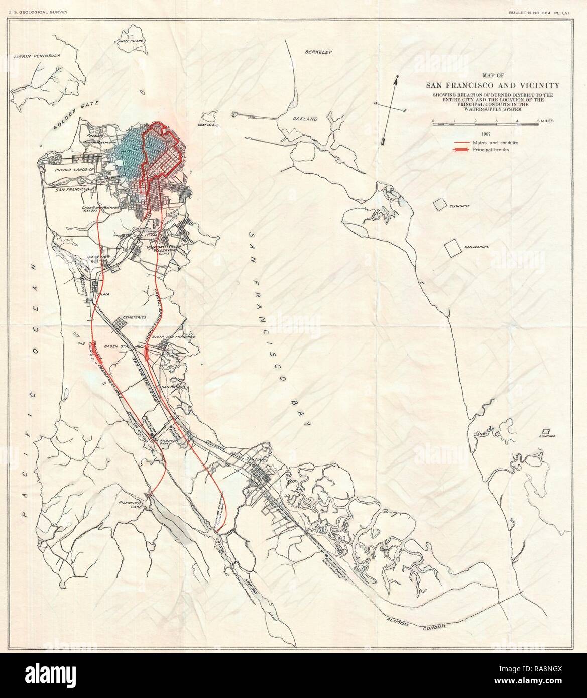 1907, Geological Survey Map of San Francisco Peninsula after 1906 ...