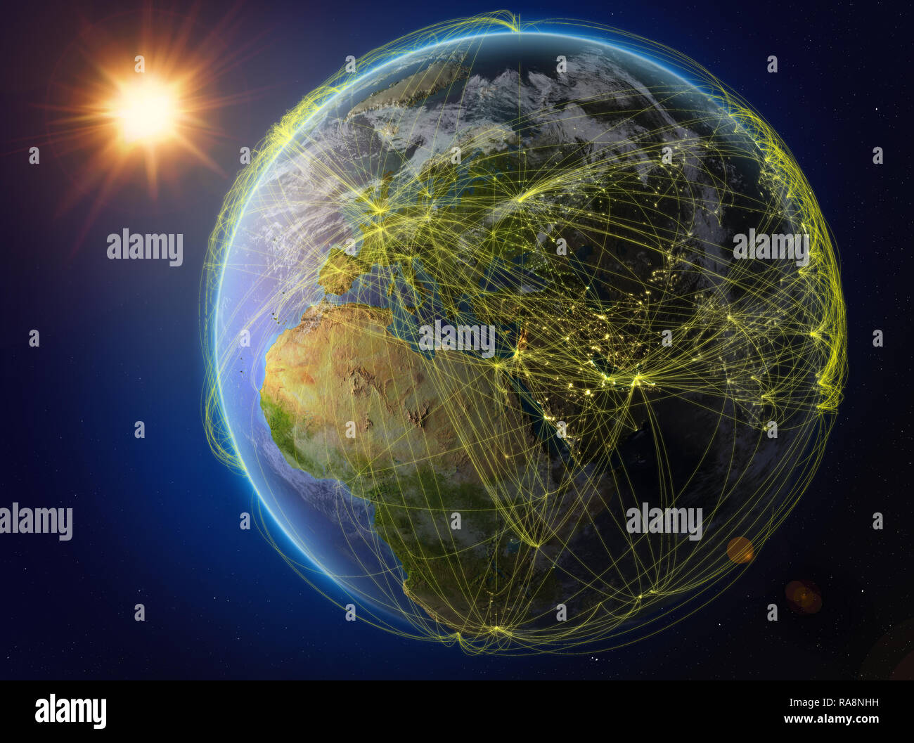 Lebanon from space. Planet Earth with network representing ...