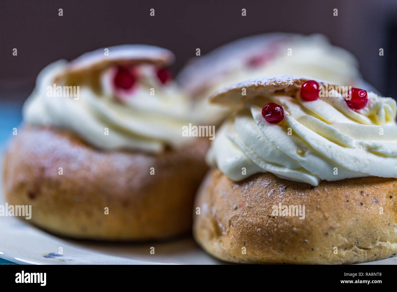 Swedish Semla Cakes with Cranberries. Close-up Stock Photo - Alamy