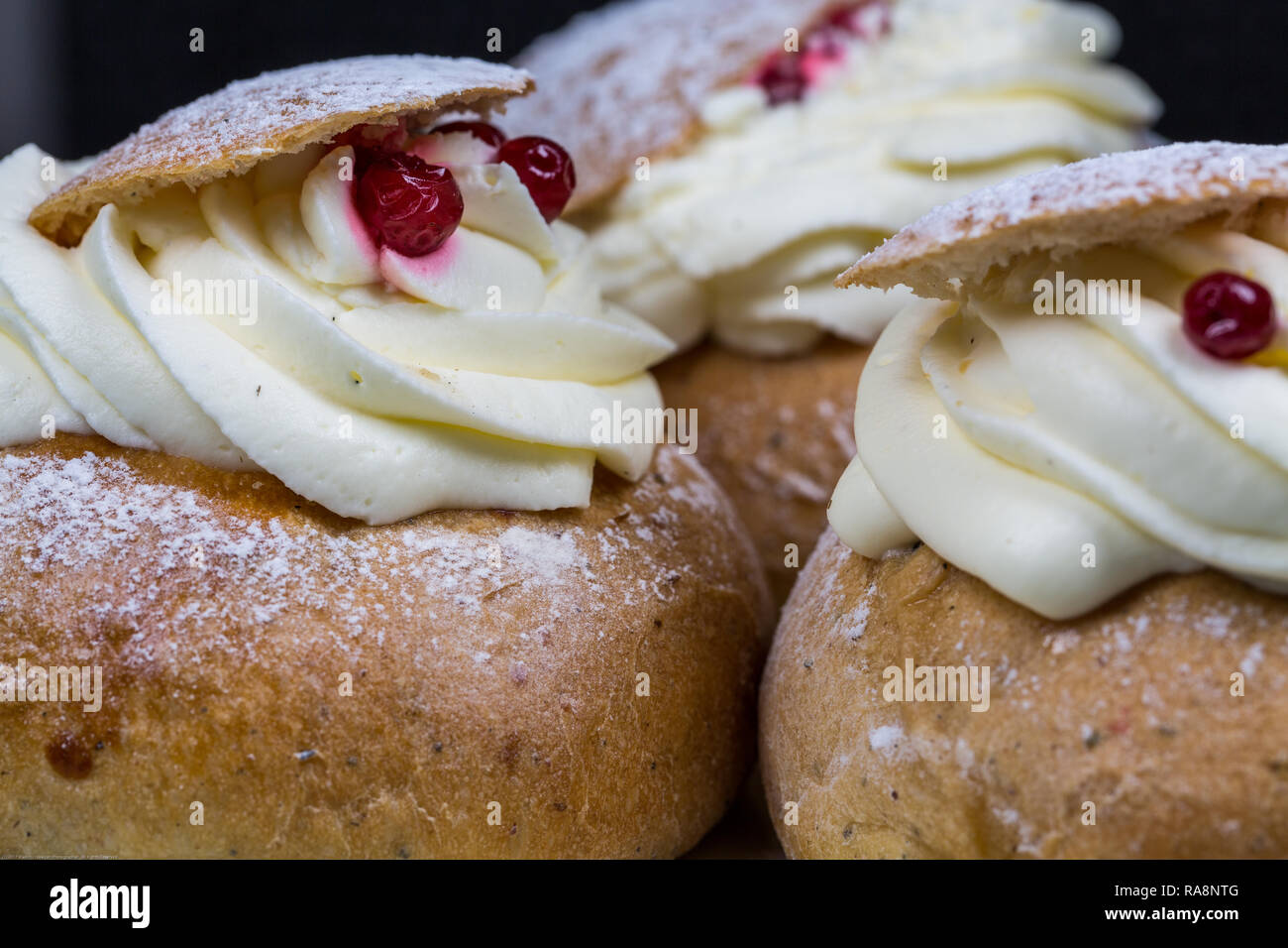 Close-up of Swedish Semla Cakes with Cranberries Stock Photo - Alamy