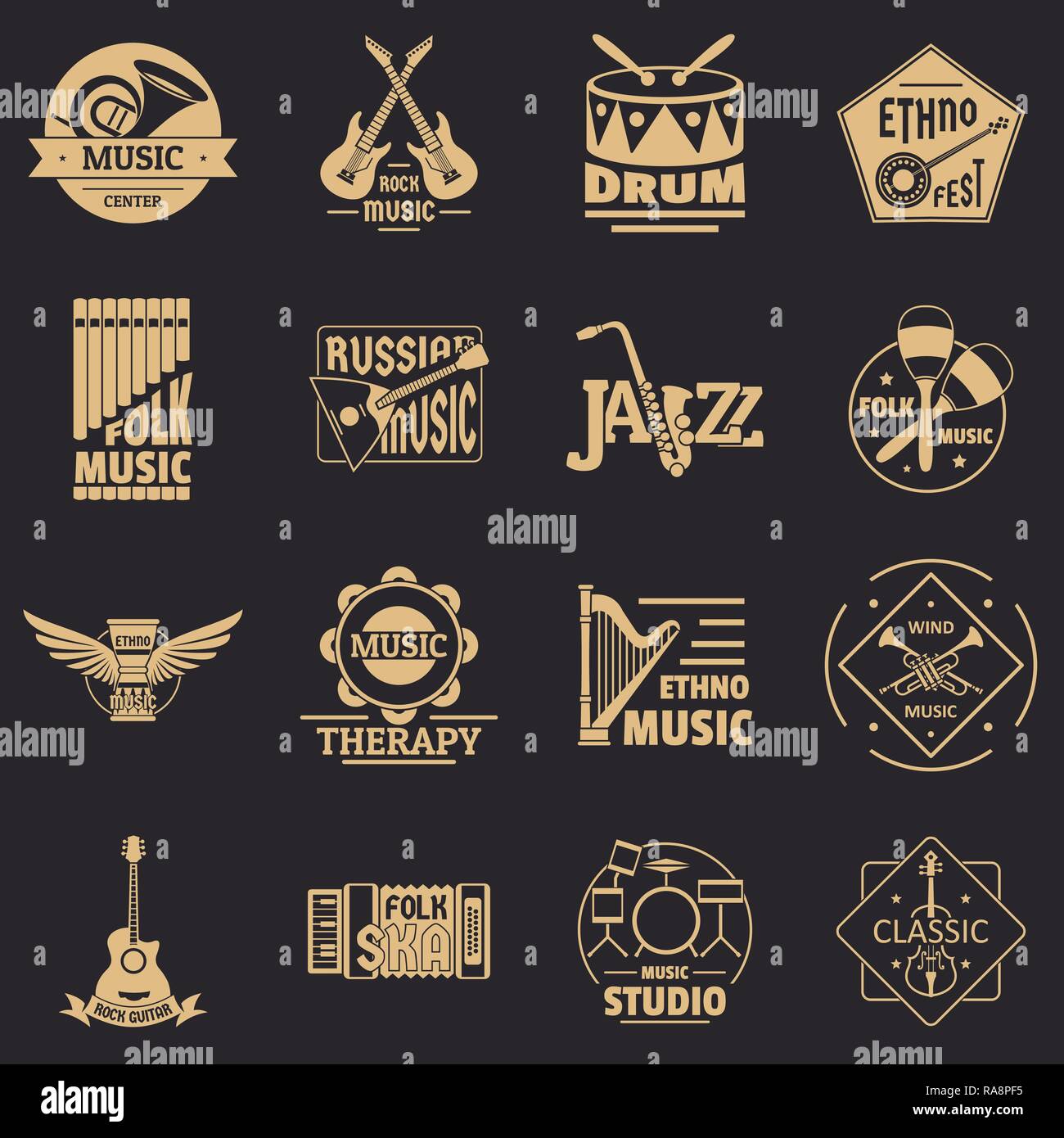 Musical instruments logo icons set, simple style Stock Vector Image ...