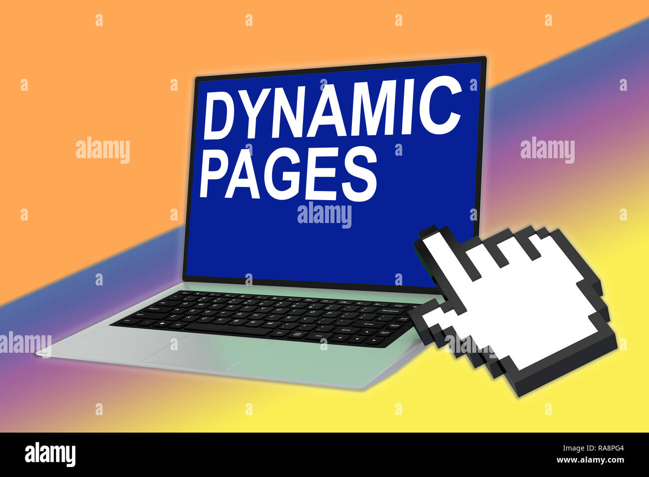 3D illustration of DYNAMIC PAGES script with pointing hand icon ...