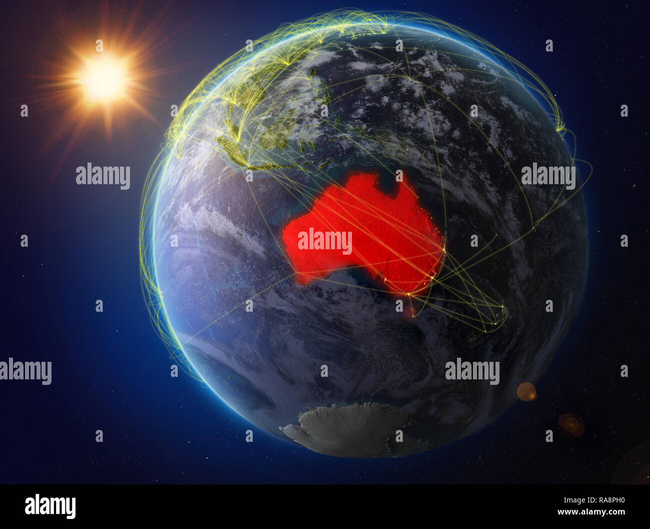 Australia from space. Planet Earth with network representing ...