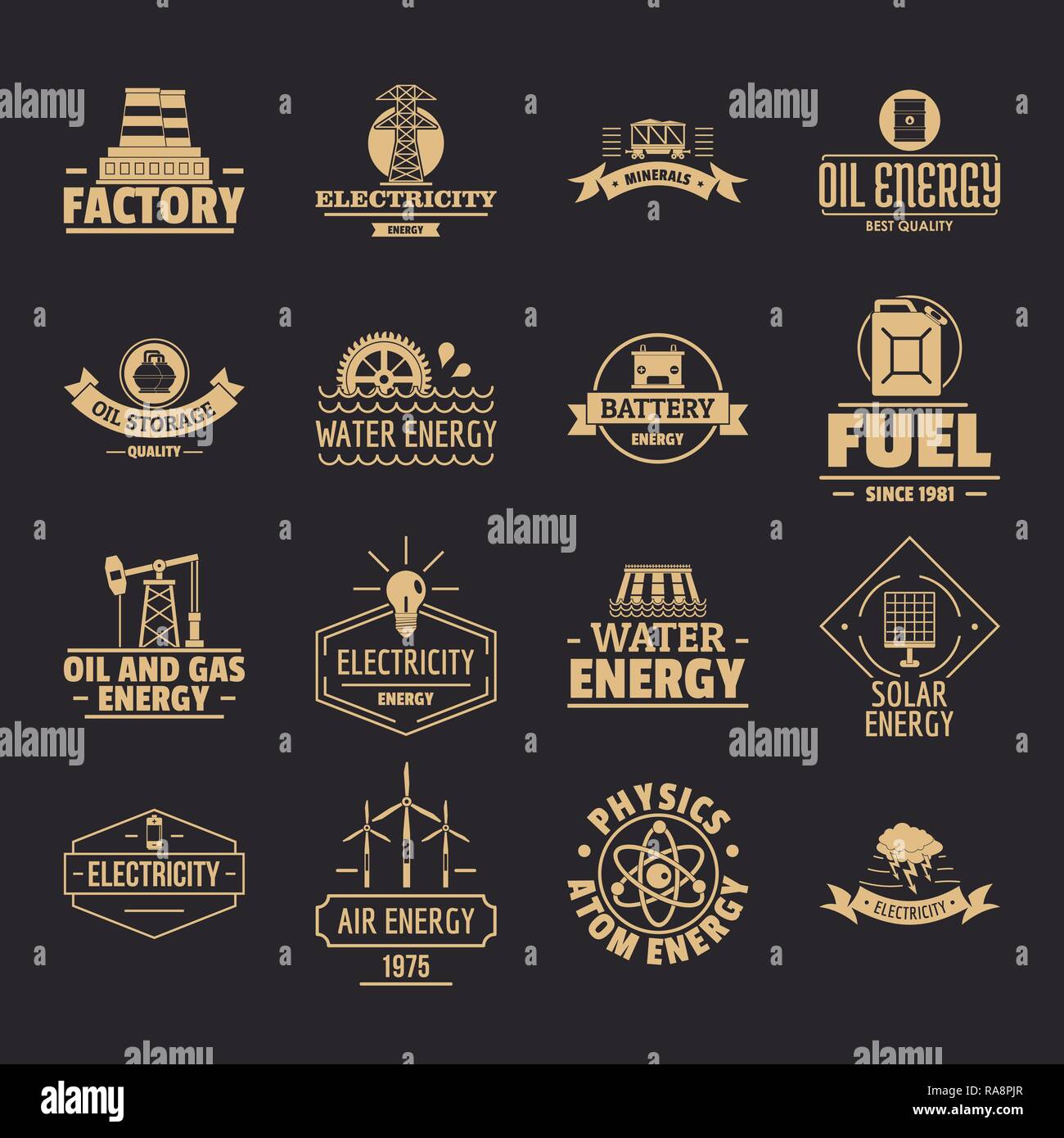 Energy sources logo icons set, simple style Stock Vector Image & Art ...