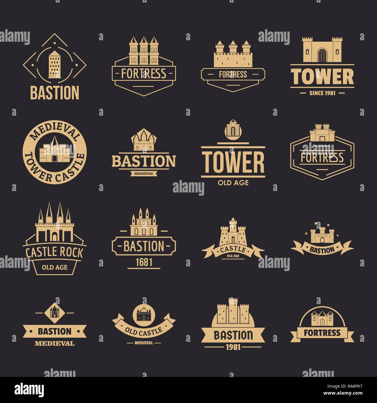 Towers castles logo icons set, simple style Stock Vector Image & Art ...