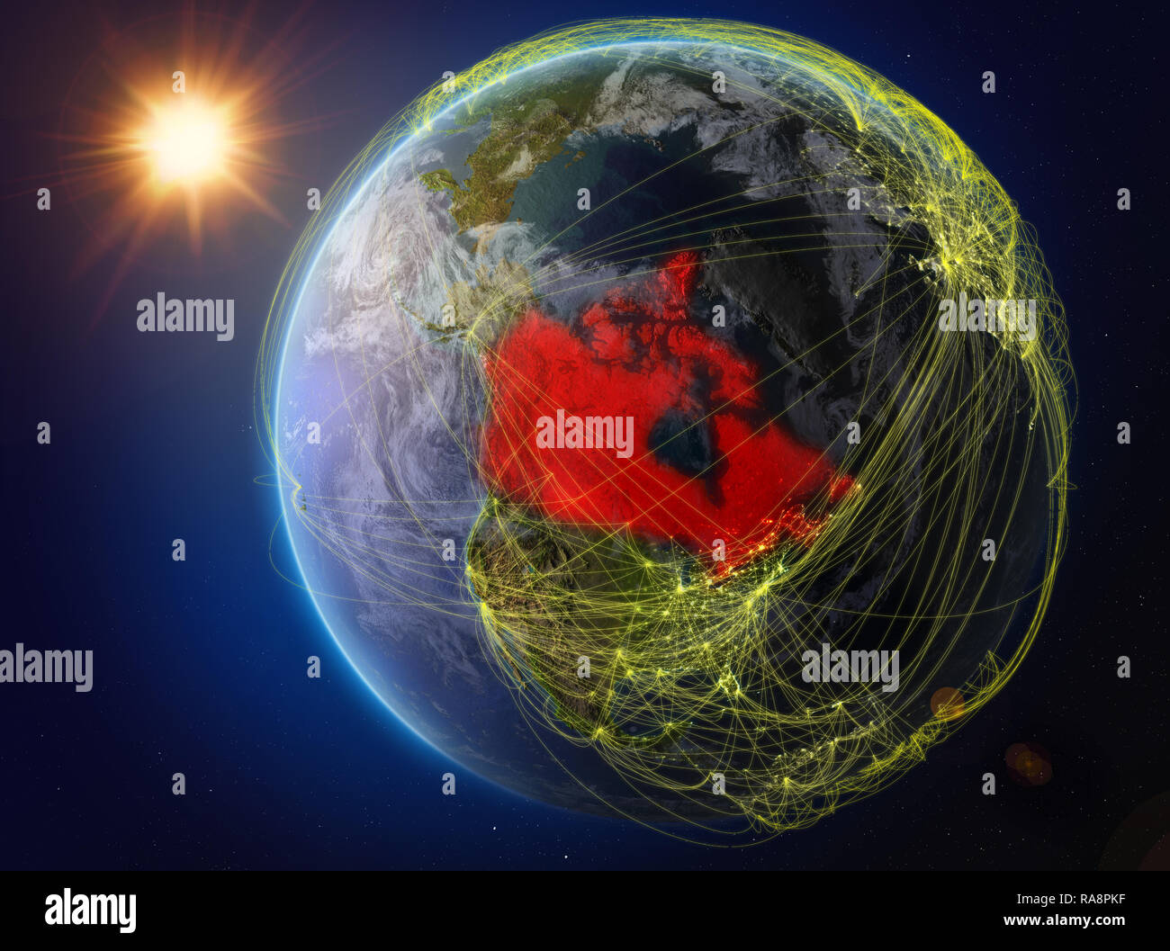 Canada from space. Planet Earth with network representing international ...