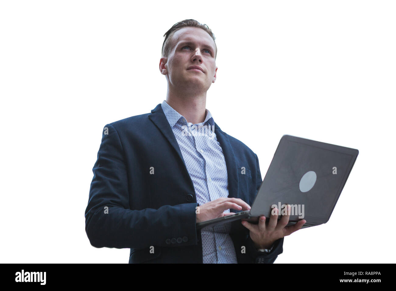 smart business man use laptop outdoor isolated with clipping path Stock ...