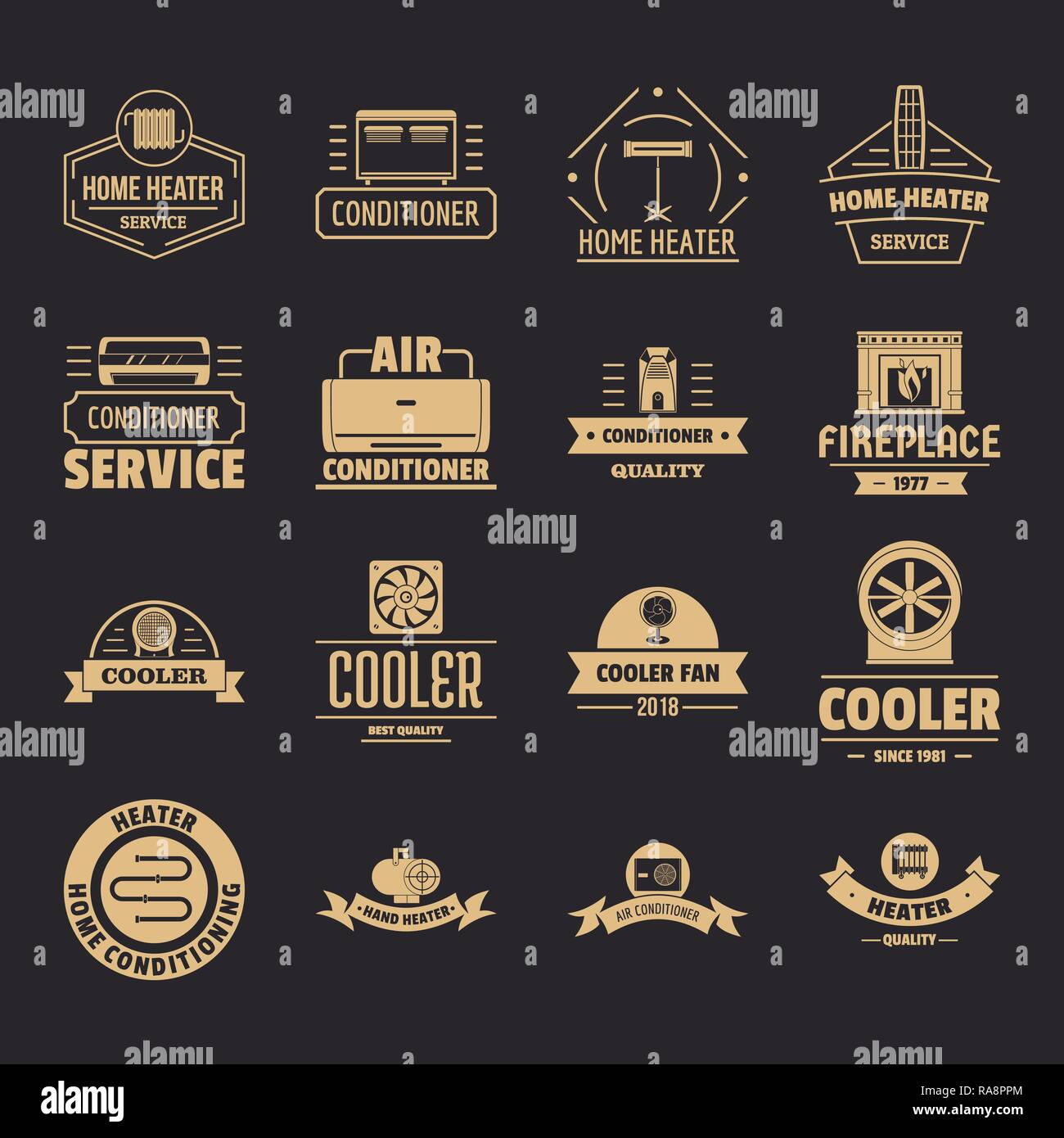 Heating cooling logo icons set, simple style Stock Vector Image & Art ...
