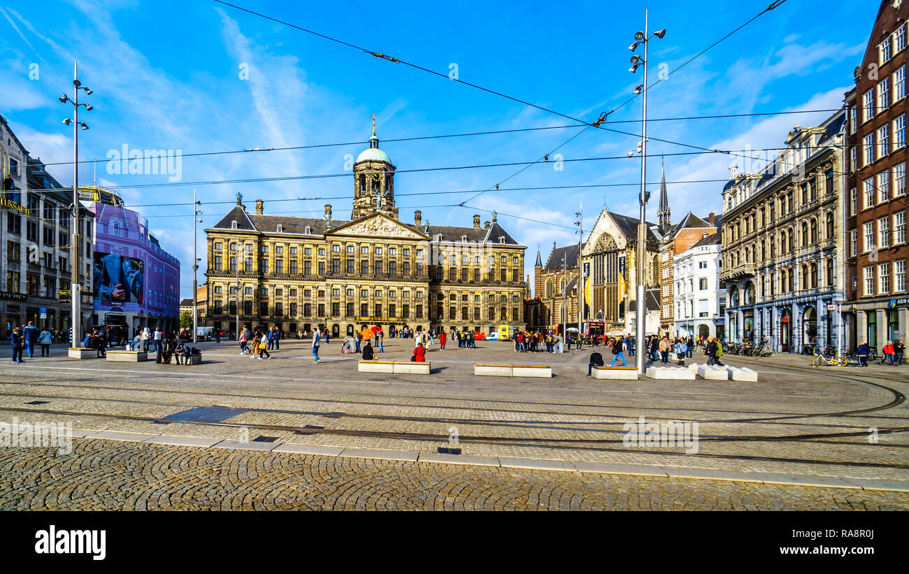 The Dam square in the historic city center of Amsterdam with the Royal ...
