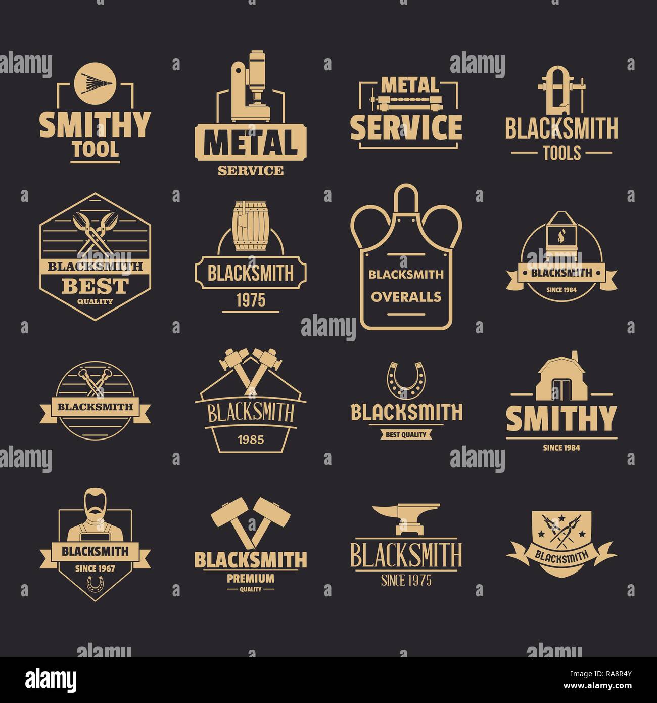 Blacksmith metal logo icons set, simple style Stock Vector Image & Art ...