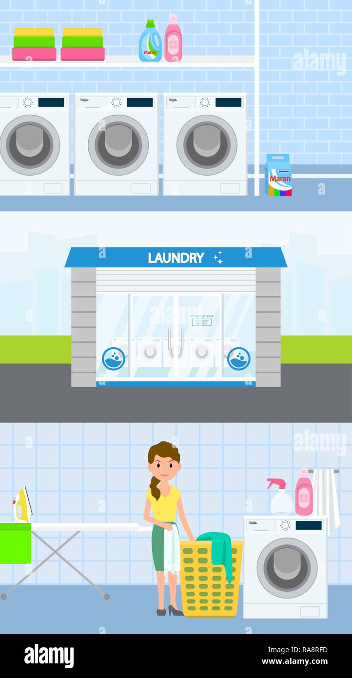 Laundry room banner set, flat style Stock Vector Image & Art - Alamy