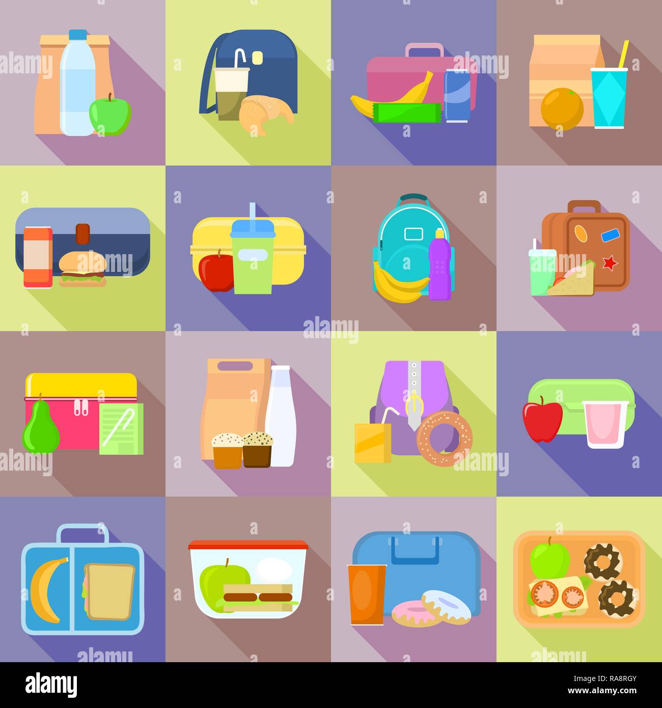 Lunchbox icon set, flat style Stock Vector Image & Art - Alamy