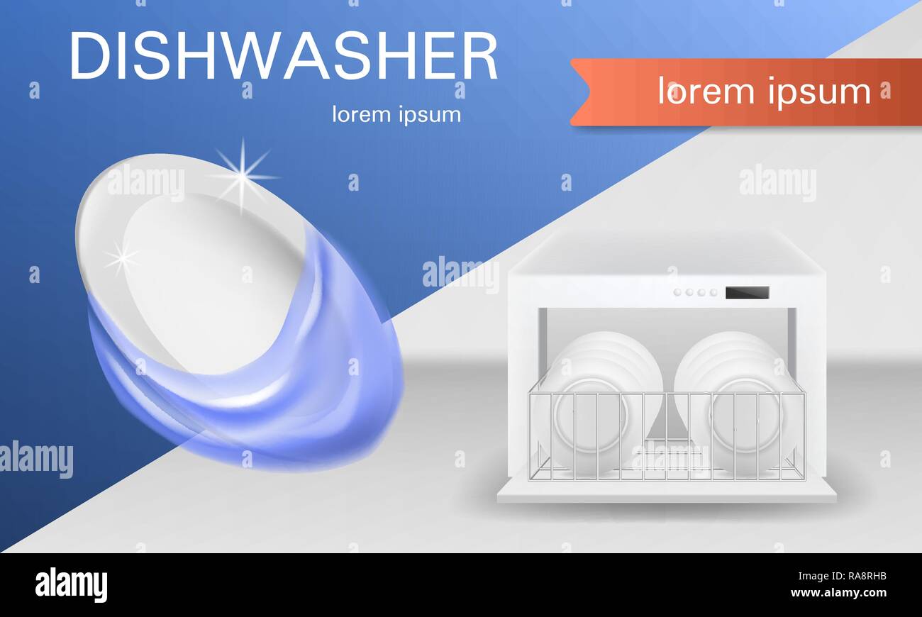 Dishwasher concept background, realistic style Stock Vector Image & Art ...