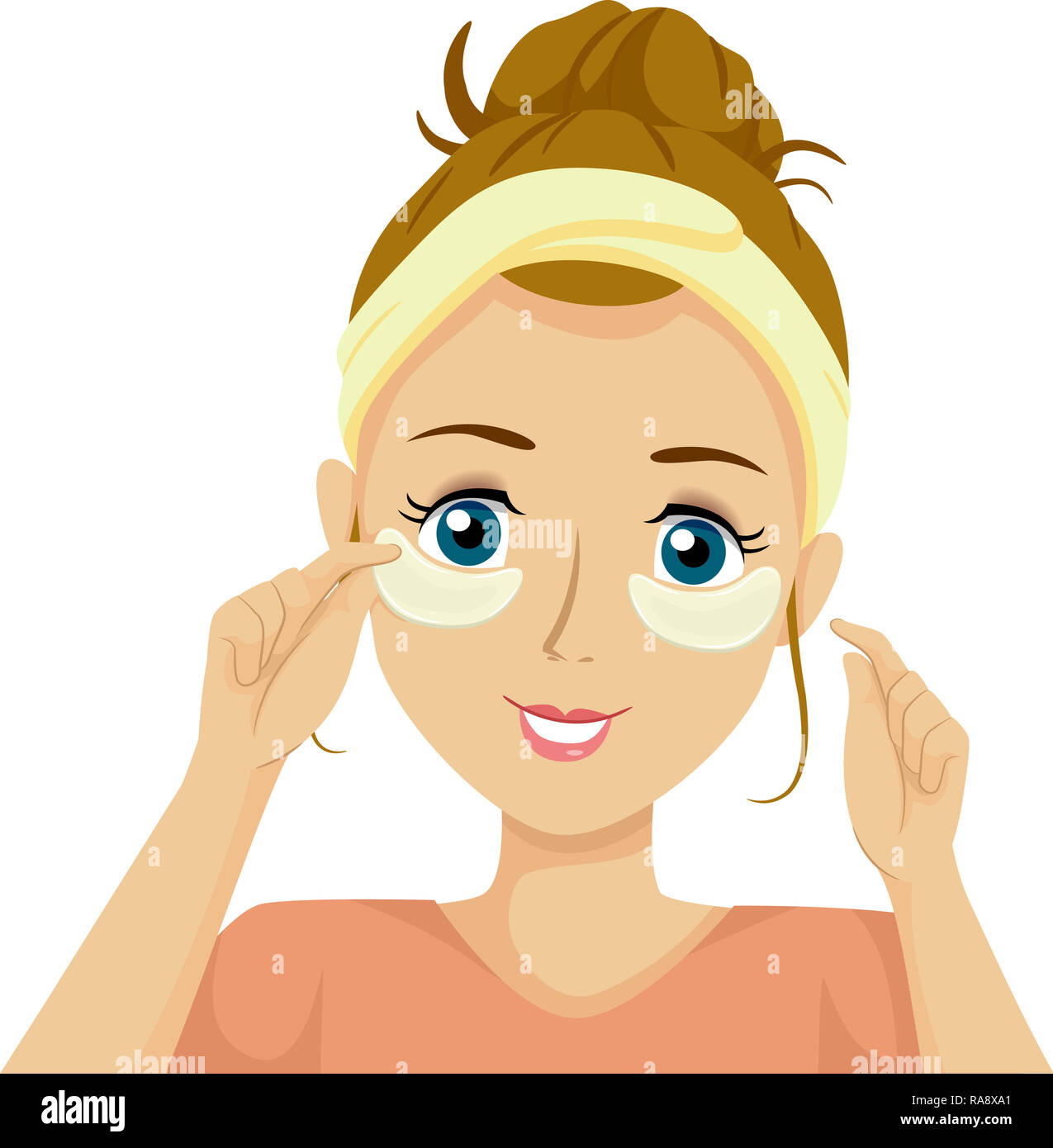 Illustration of a Teenage Girl Putting Eye Mask Under Her Eyes Stock ...
