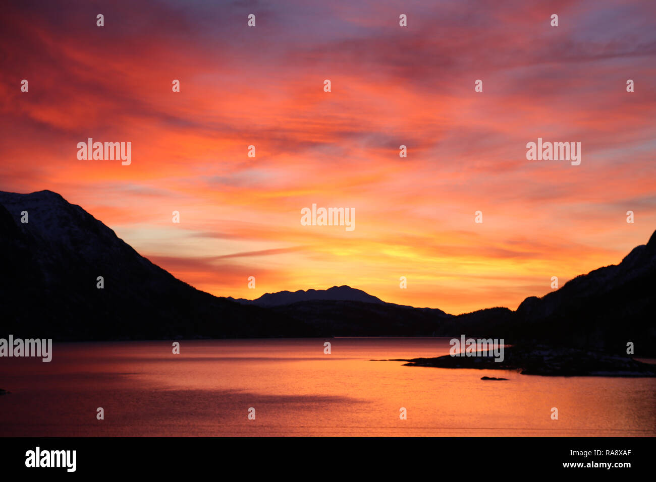 Norwegian sunrise over lake forest hi-res stock photography and images ...