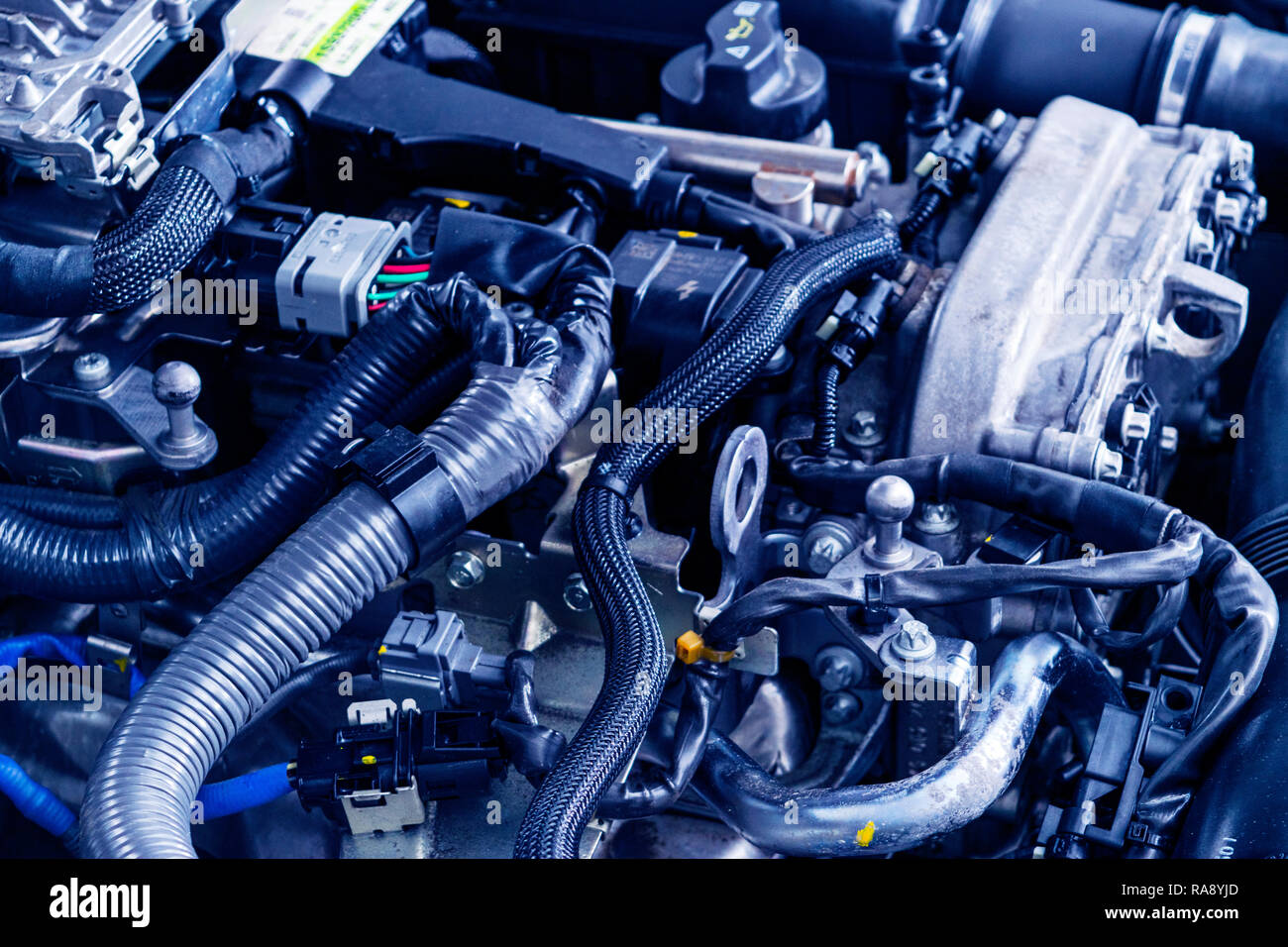 Car engine. Car engine part. Close-up image of an internal combustion ...