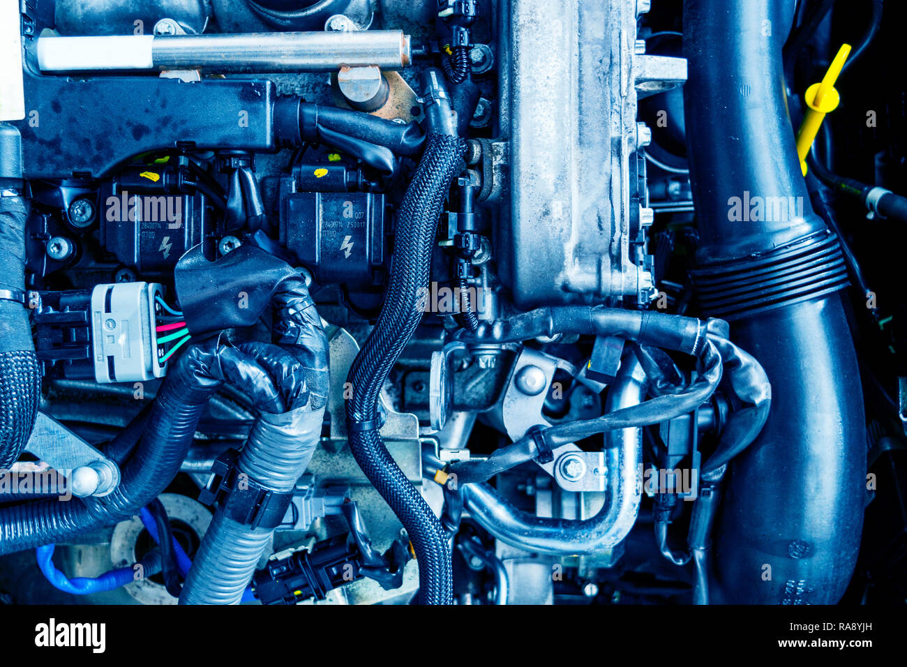 Car engine. Car engine part. Close-up image of an internal combustion ...