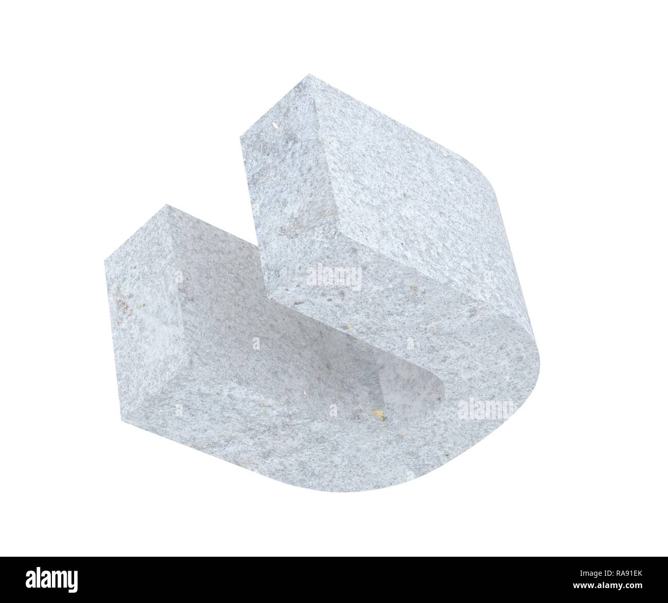 Concrete Capital Letter - U isolated on white background. 3D render ...