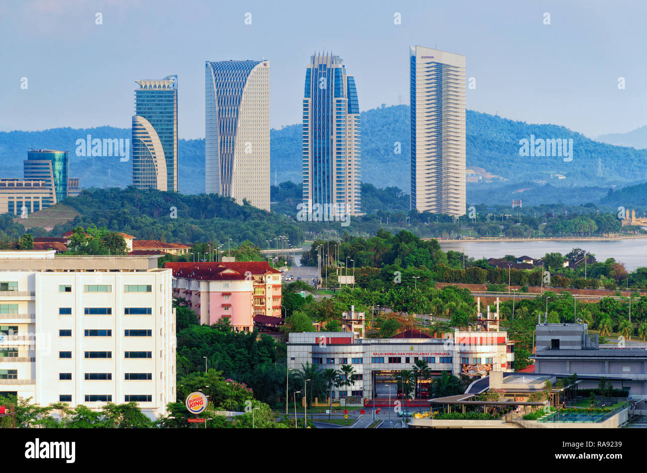 Malaysia, Cyberjaya, 2018-03-17: Cityscape with high-rise buildings ...