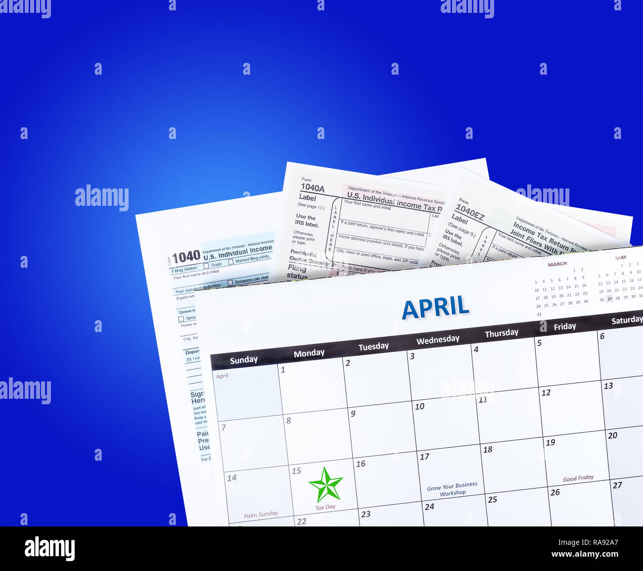 Tax Time Calendar and filing forms Stock Photo - Alamy