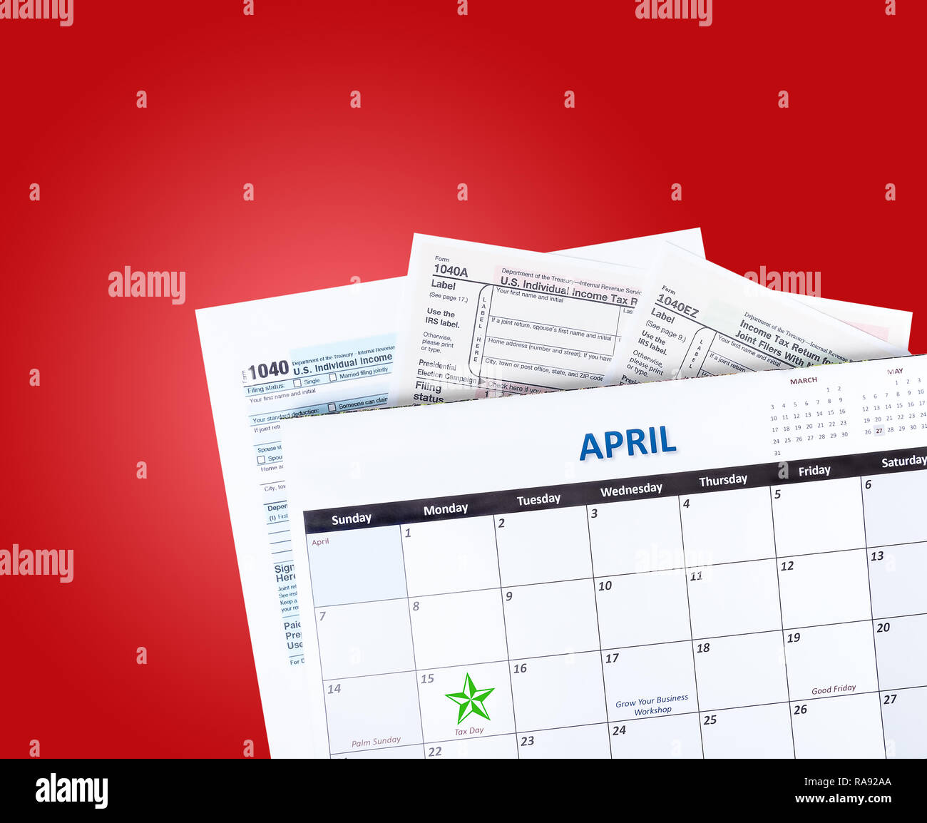 Tax Time Calendar and filing forms Stock Photo - Alamy