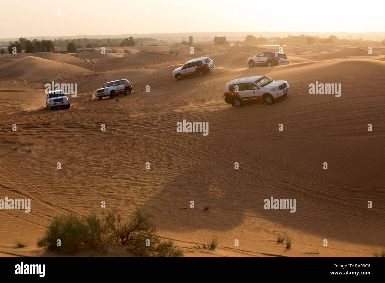 A Jeep safari in the desert dunes on the outskirts of Dubai in the ...