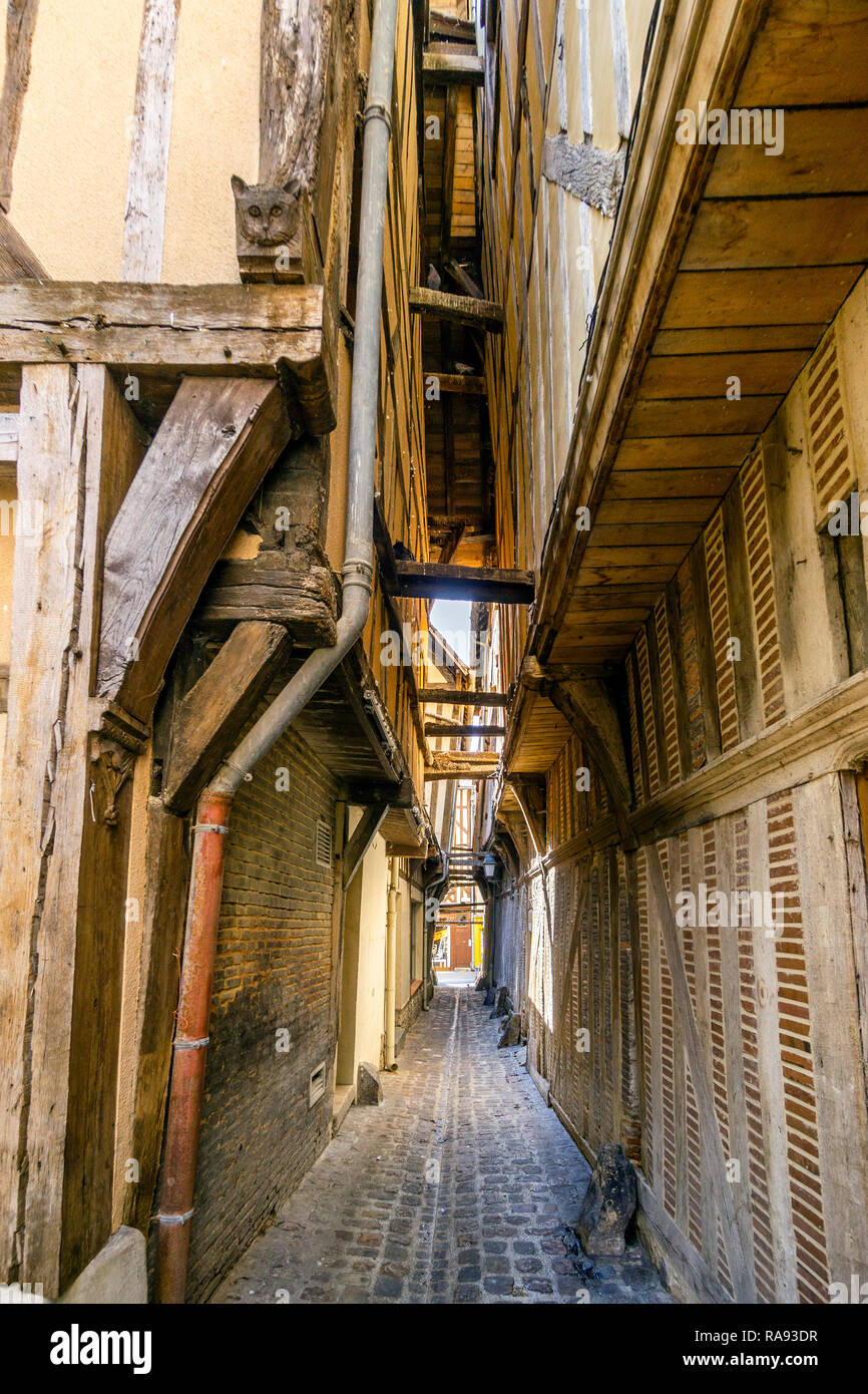 Narrow street of Troyes, capital city of champagne, France Stock Photo ...