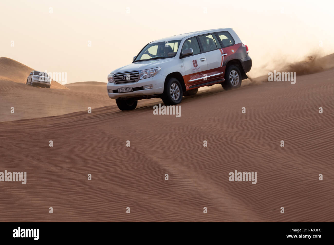 A Jeep safari in the desert dunes on the outskirts of Dubai in the ...
