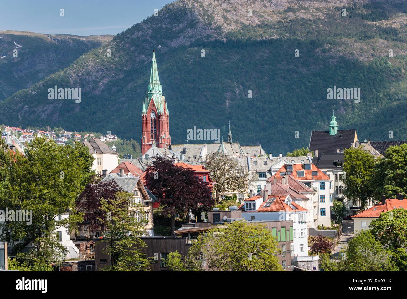 The buildings and landmarks of the port city of Bergen, Norway, Europe ...