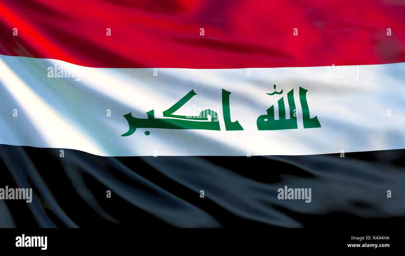 Iraq flag. Waving flag of Iraq 3d illustration. Baghdad Stock Photo - Alamy