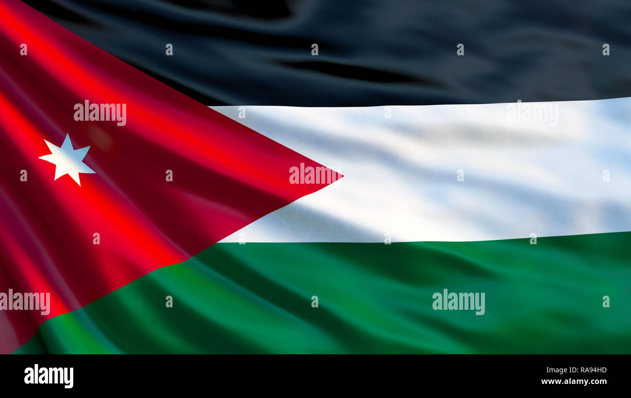 Jordan flag. Waving flag of Jordan 3d illustration. Amman Stock Photo ...