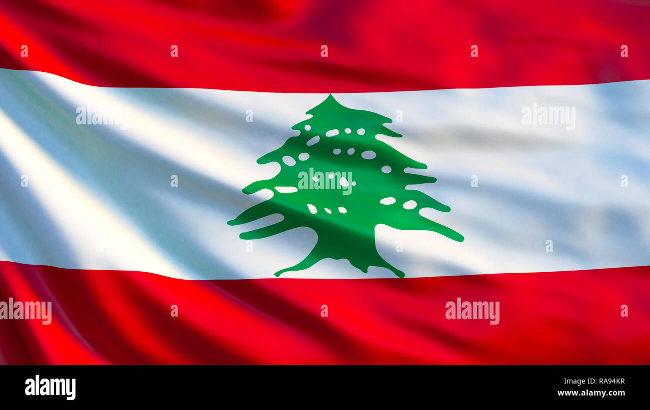 Lebanon flag. Waving flag of Lebanon 3d illustration. Beirut Stock ...