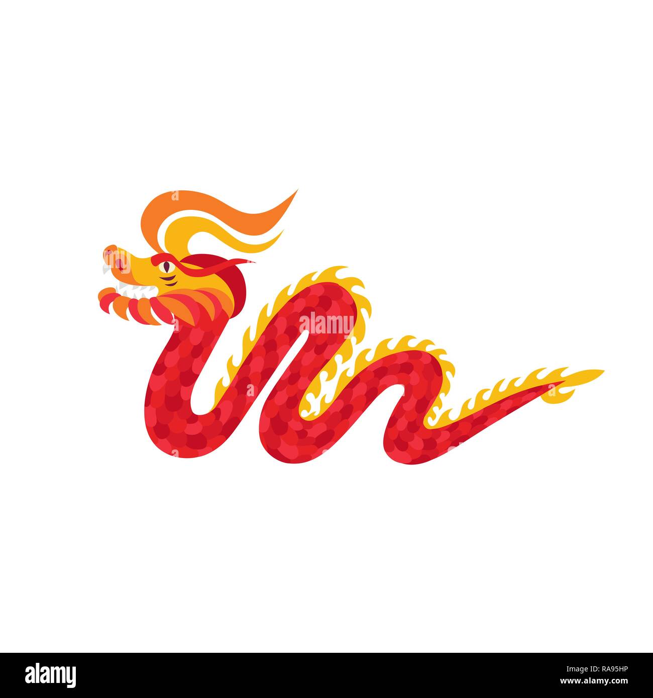 Red dragon grinning isolated on white background. Traditional asian ...