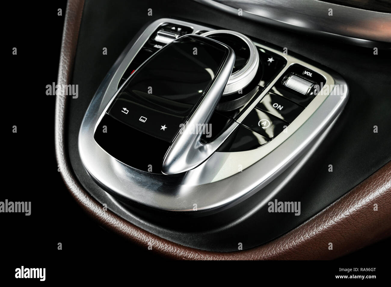 Media and navigation control buttons of a Modern car. Car interior ...